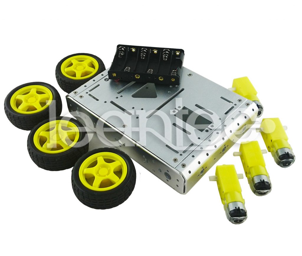 Chasis AL13. Chasis robot 4WD Metálico. Color plateado. – Leantec.ES